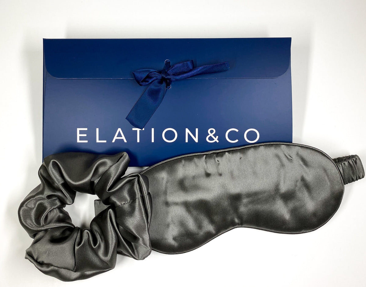 SET 2 SILK Essentials Charcoal - Sleep Mask & XL Scrunchy | Premium 8 ...