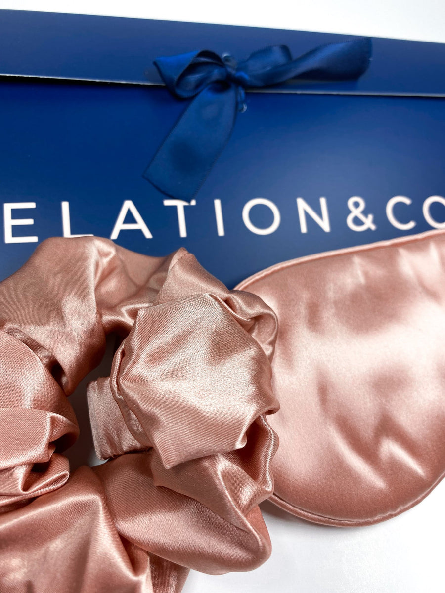SET 2 SILK Essentials Rose Gold - Sleep Mask & XL Scrunchy | Premium 8 ...